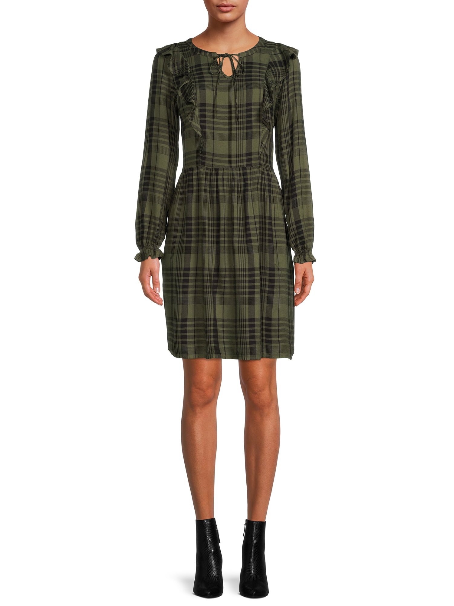 Time and Tru Women's Plaid Ruffle Dress - Walmart.com