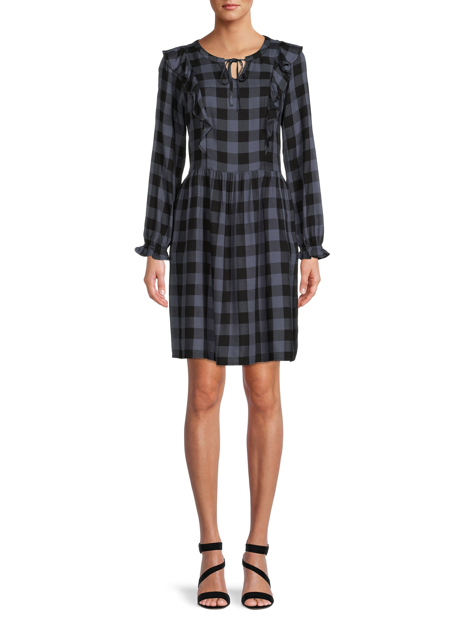 Time and Tru Women's Plaid Ruffle Dress - Walmart.com