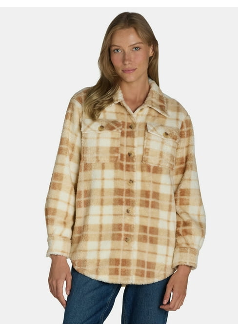 Time and Tru Women's Brushed Fleece Cropped Shacket, Sizes XS-XXXL ...