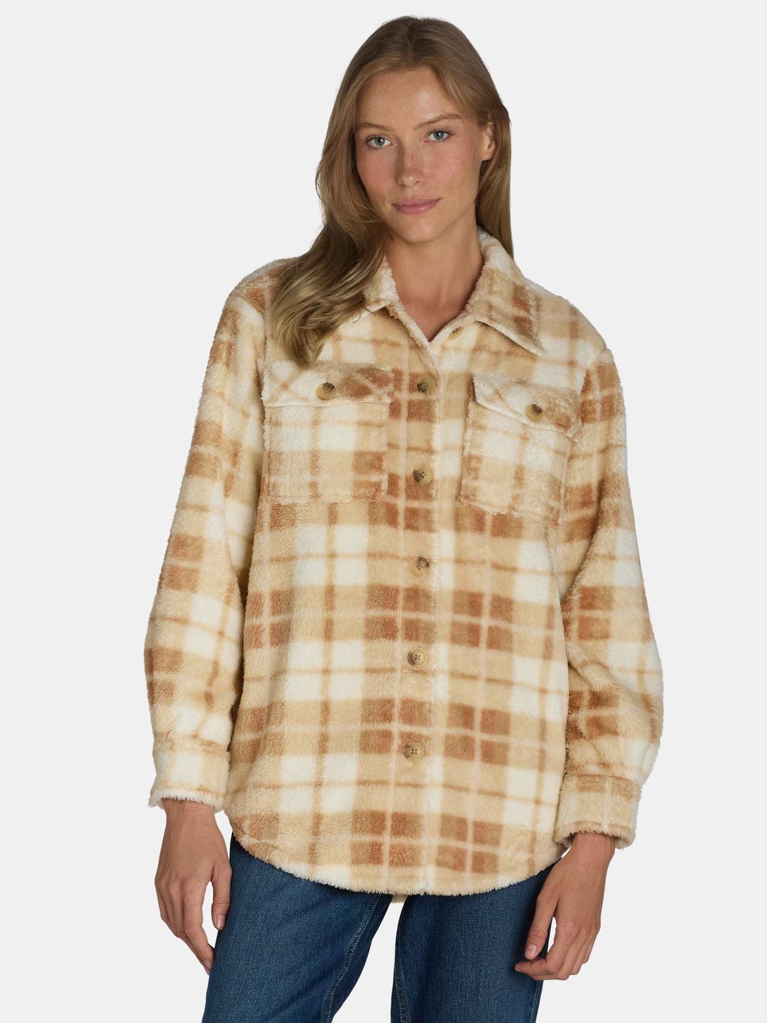 Time and Tru Women's Faux Shearling Shacket, Sizes XS-XXXL - Walmart ...