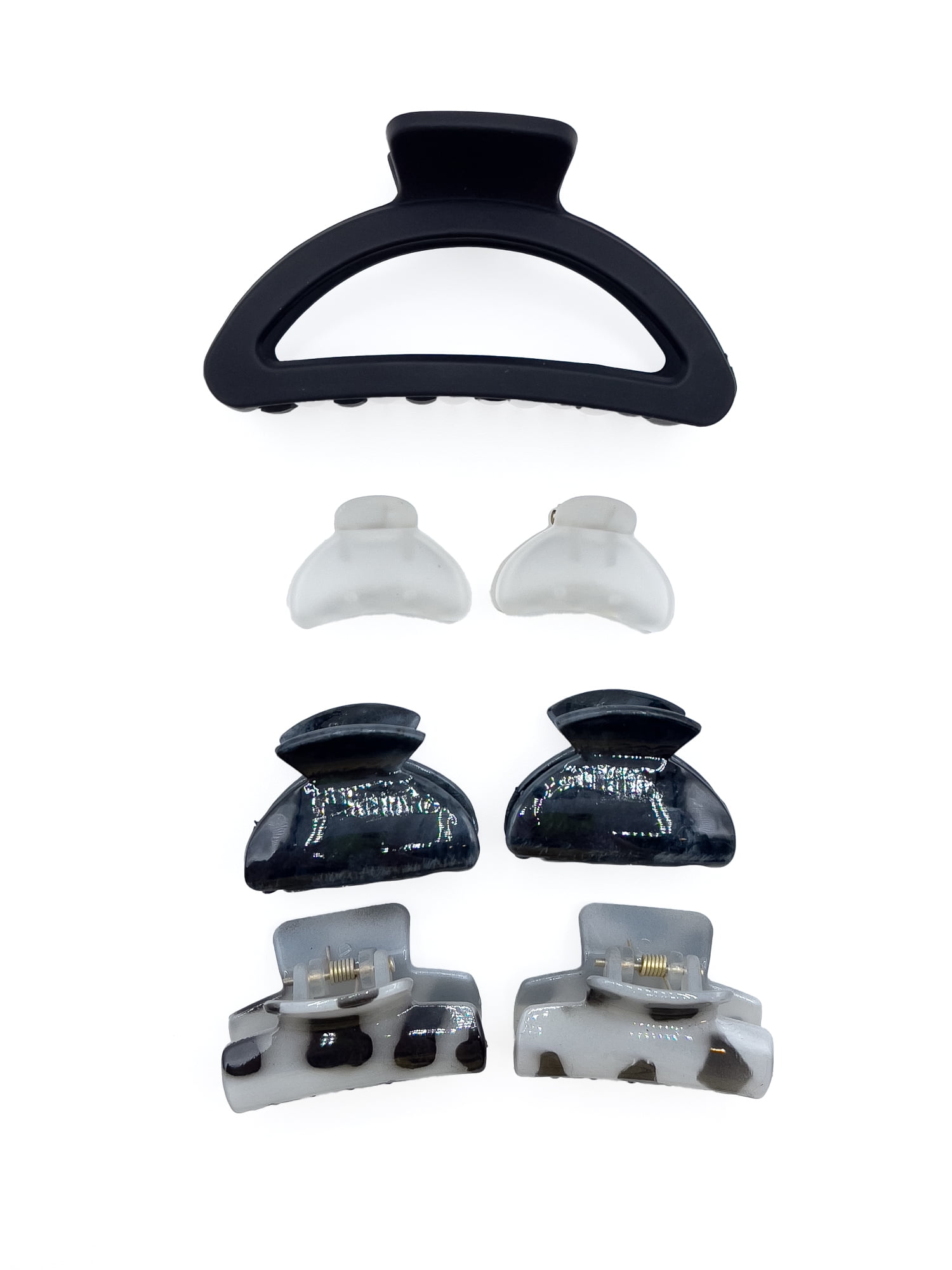 Time and Tru Women's Plastic Hair Claw Clips 7-Pack Black for Long Hair ...