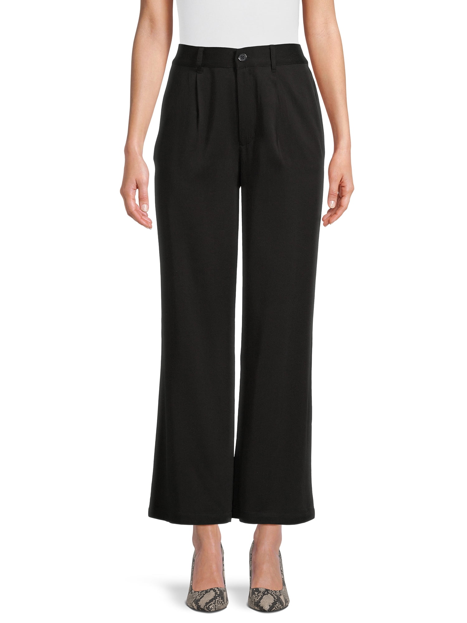 Time and Tru Women's Pleated Wide Leg Pants with Side Slant Pockets, 30 ...