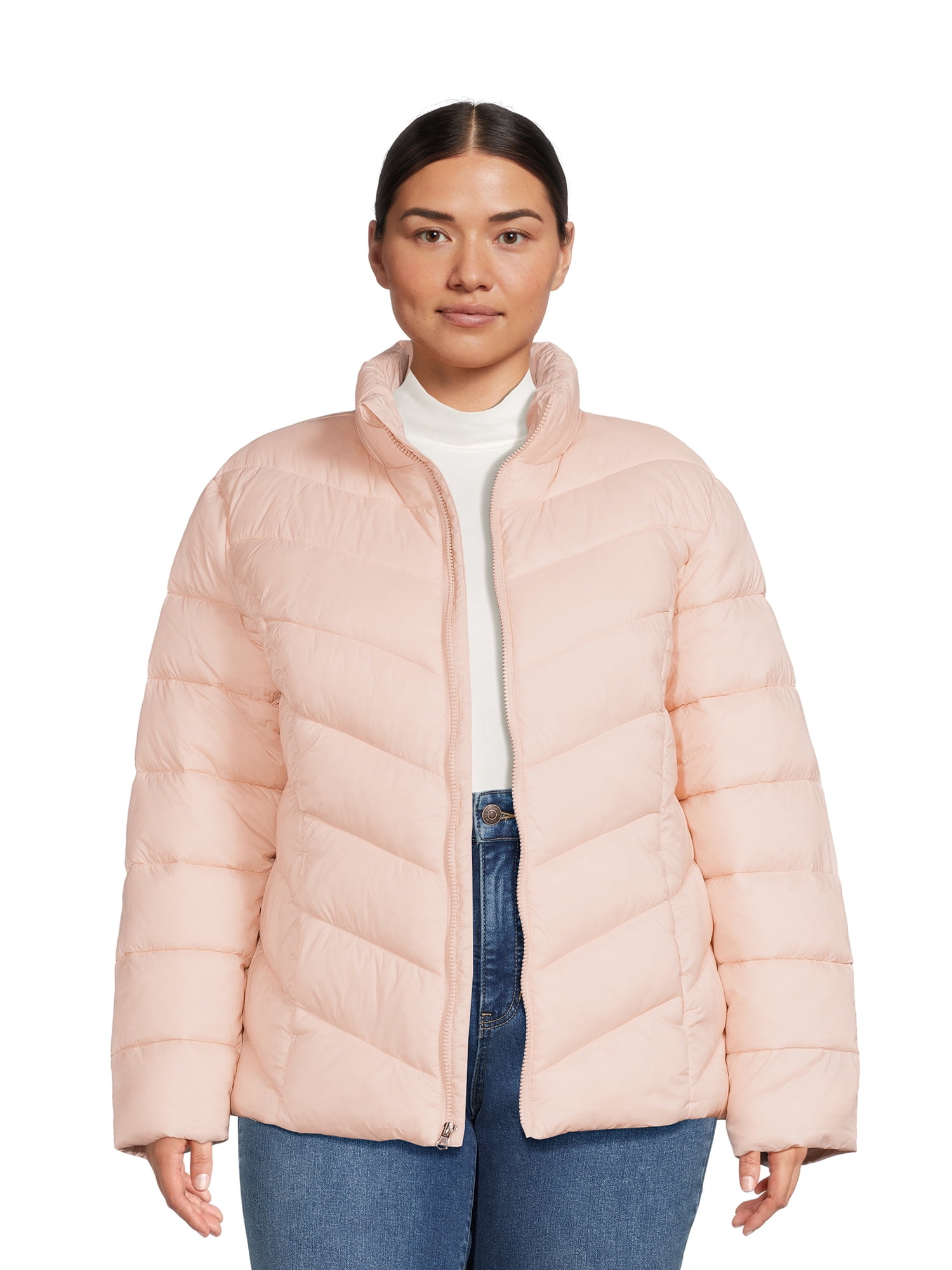 Time and Tru Women's Plus Chevron Midweight Puffer Jacket, Sizes XS-3X ...