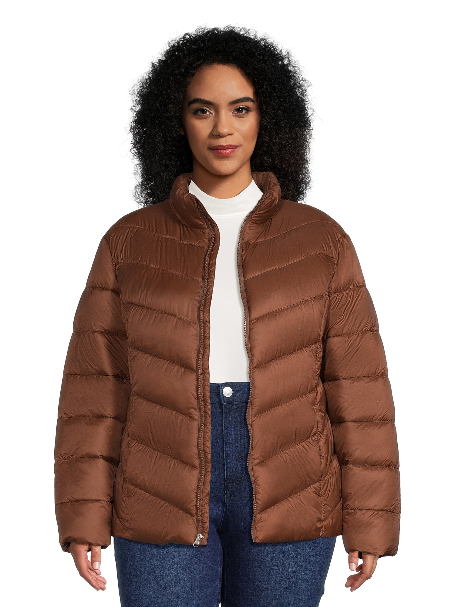 Time and Tru Women's Plus Chevron Midweight Puffer Jacket, Sizes XS-3X ...