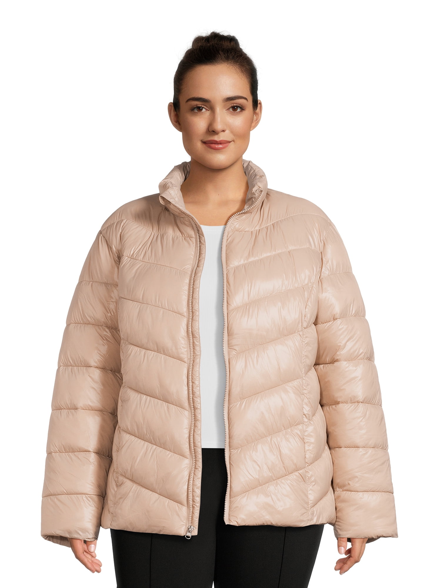 Time and Tru Women's Plus Chevron Midweight Puffer Jacket, Sizes XS-3X ...
