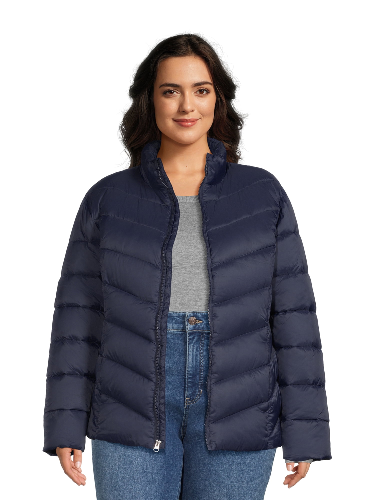 Time and Tru Women's Plus Chevron Midweight Puffer Jacket, Sizes XS-3X ...