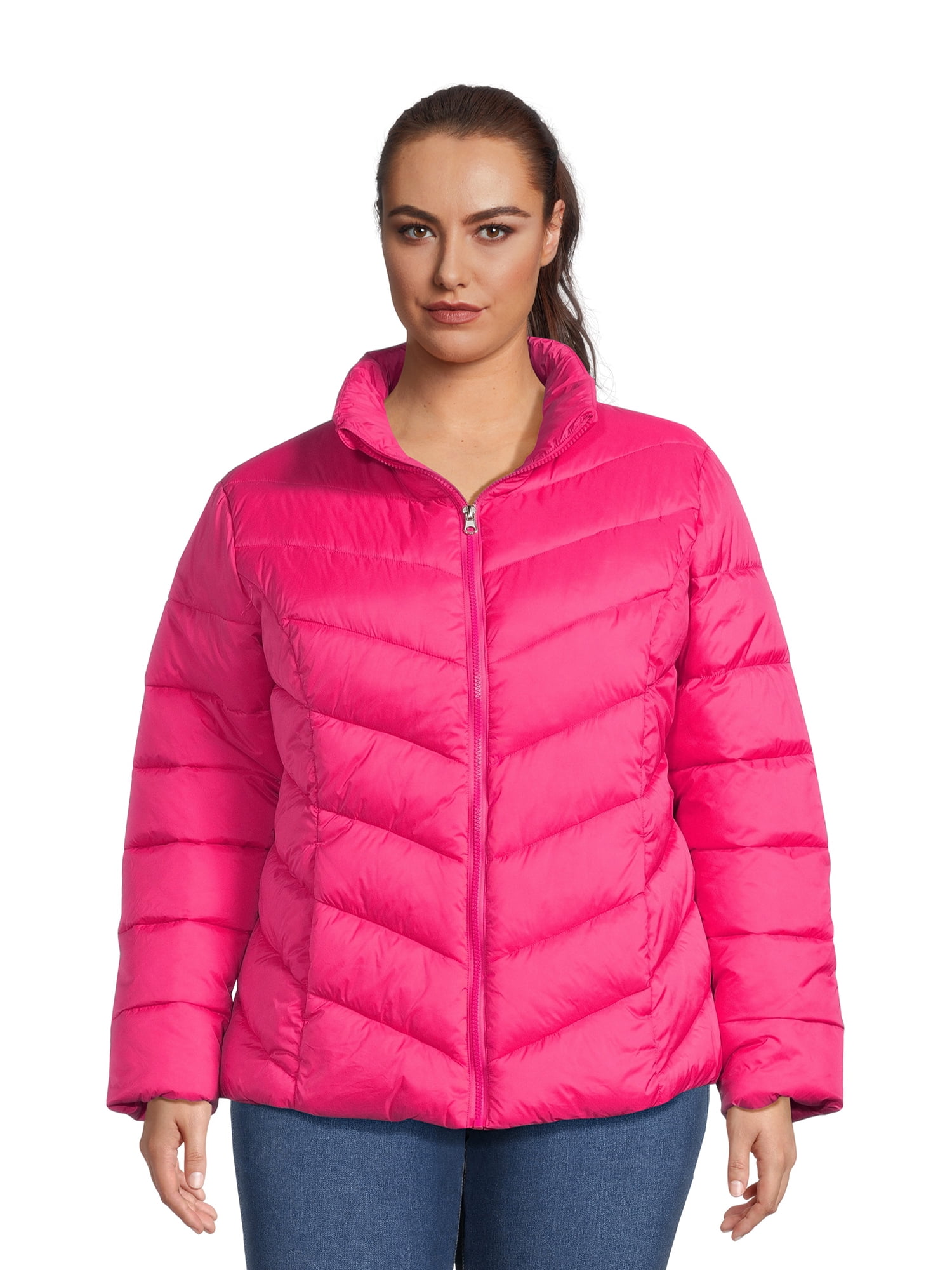 Time and Tru Women's Plus Chevron Puffer Jacket, Sizes XS-3X - Walmart.com