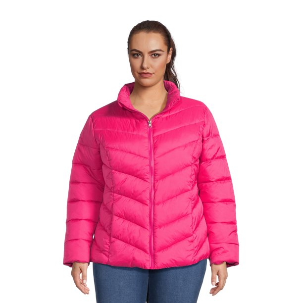 Time and Tru Women's Plus Chevron Puffer Jacket, Sizes XS-3X - Walmart.com
