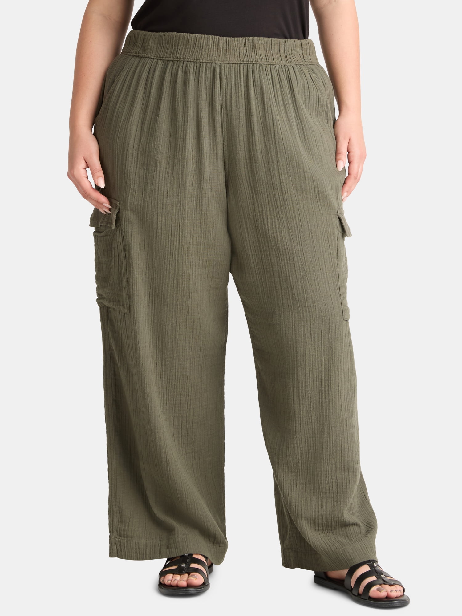 Time and Tru Women's and Women's Plus Cotton Double Cloth Cargo Pants ...