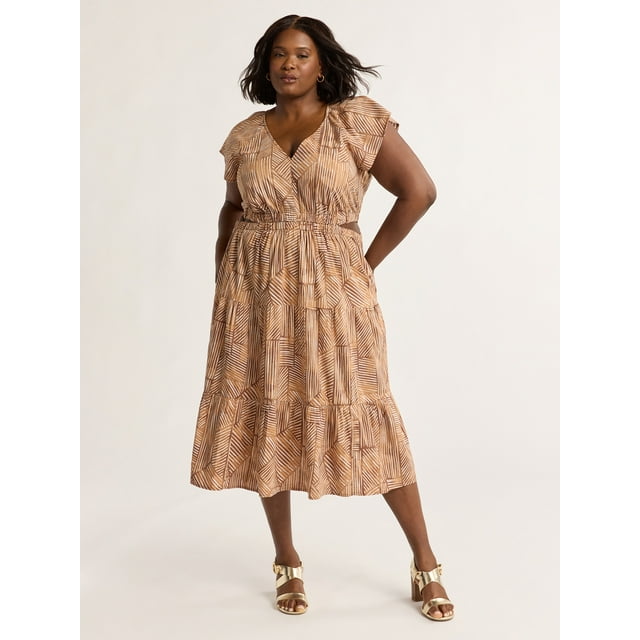 Time and Tru Women’s Plus Cut Out Tiered Midi Dress, Sizes 1X-4X ...