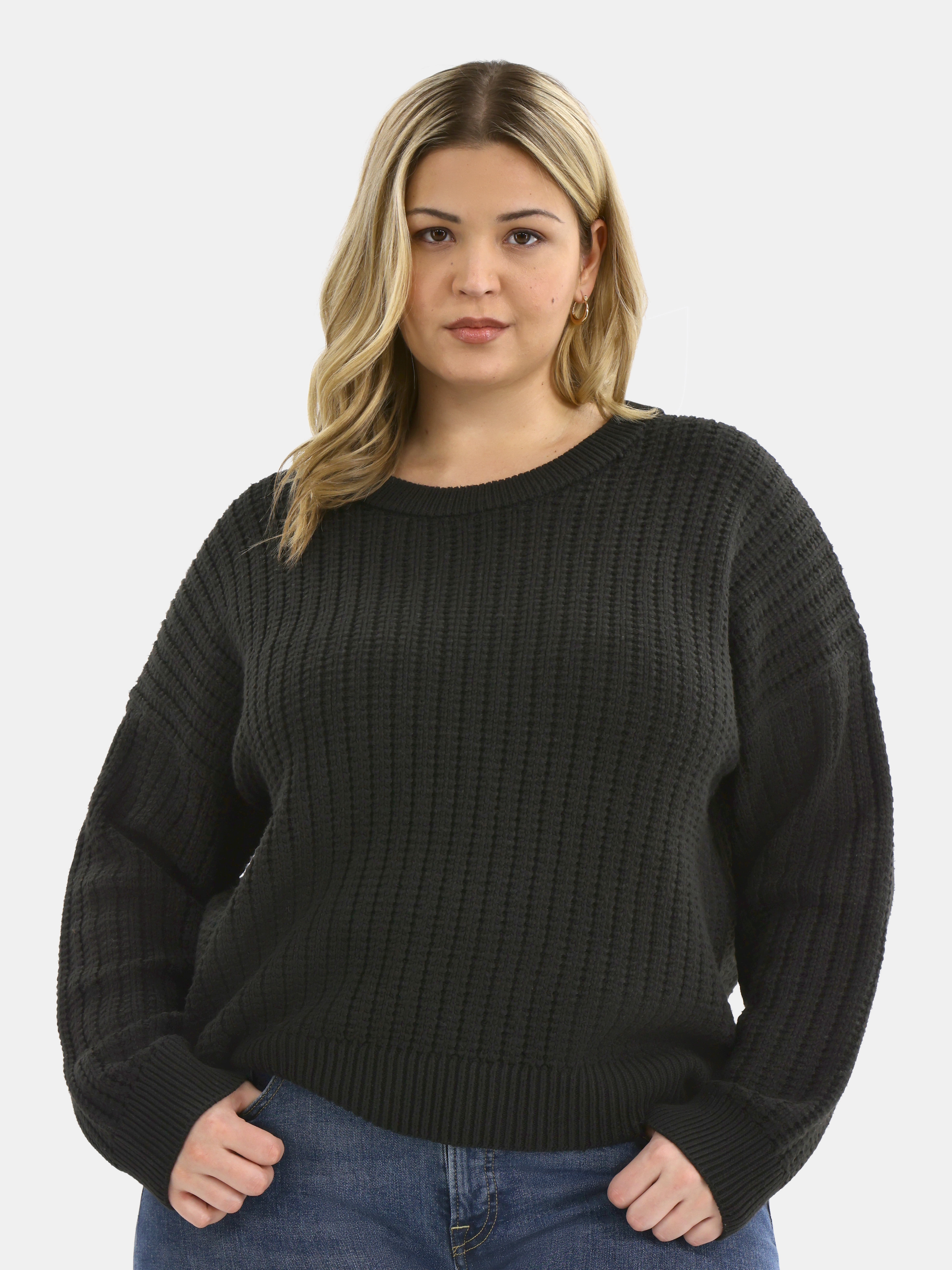 Time and Tru Women's and Women’s Plus Textured Stitch Sweater ...