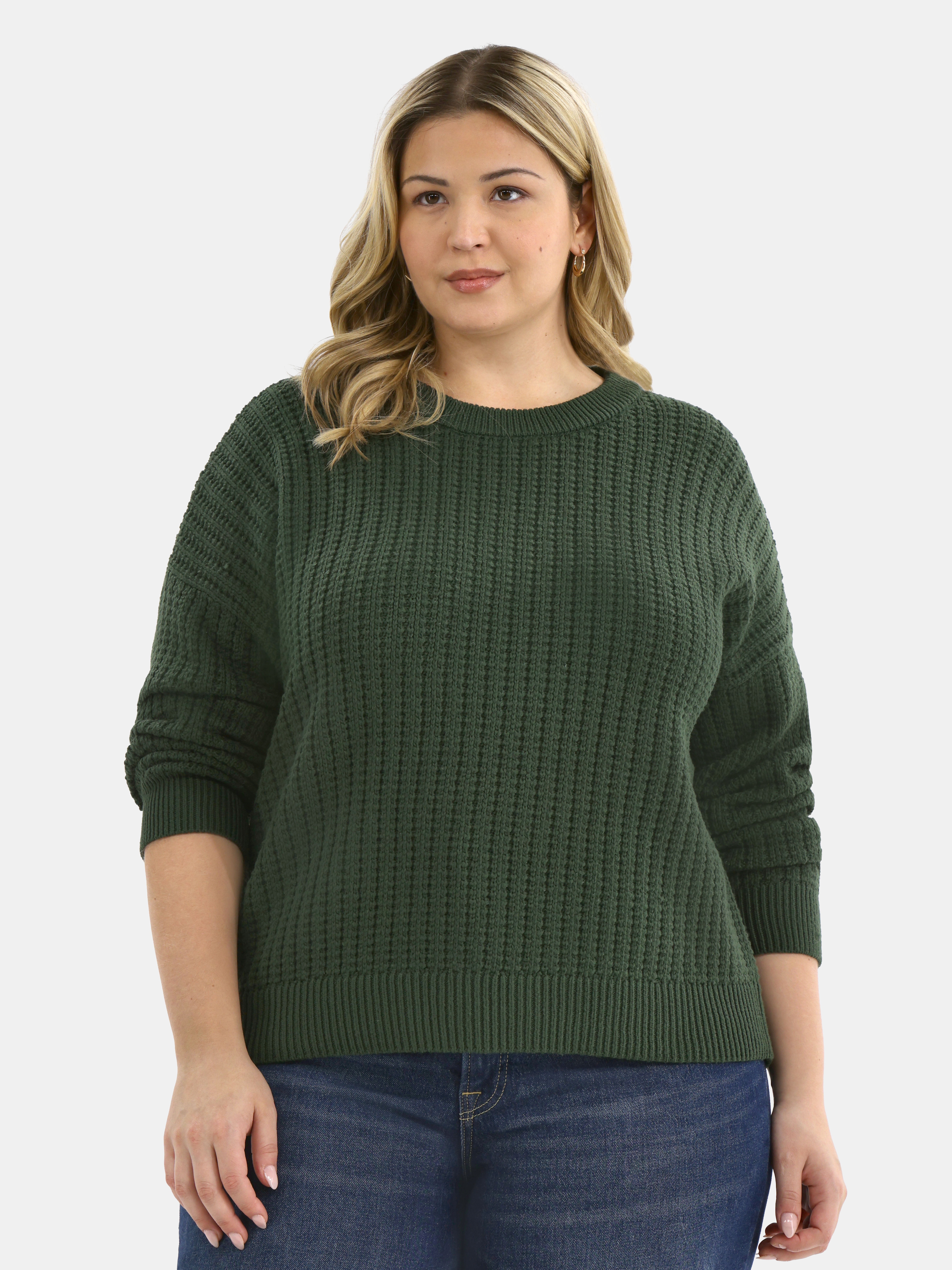 Time and Tru Women's and Women’s Plus Textured Stitch Sweater ...