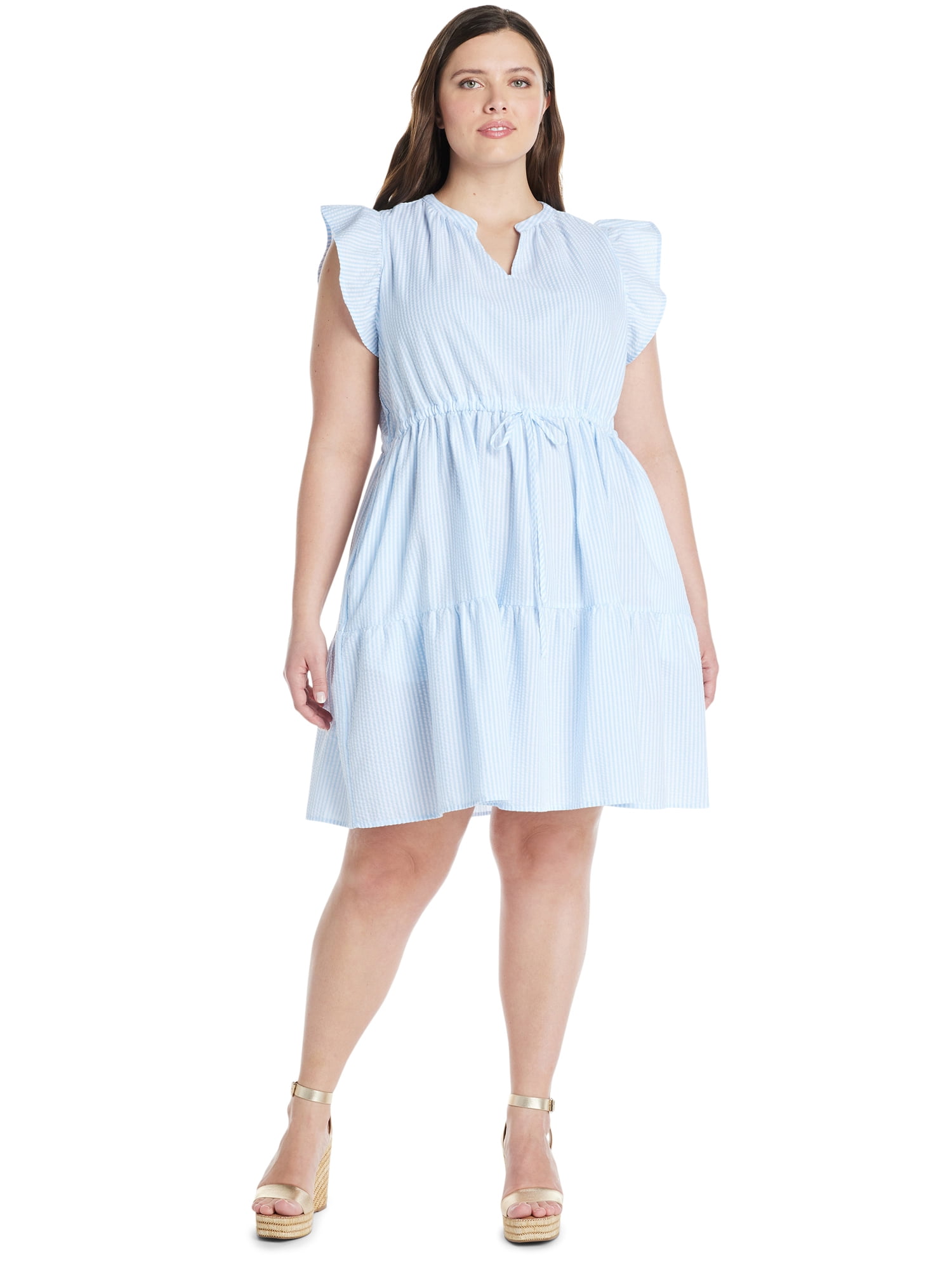 Time and Tru Women's Plus Mini Dress with Flutter Sleeves, Sizes 1X-4X ...