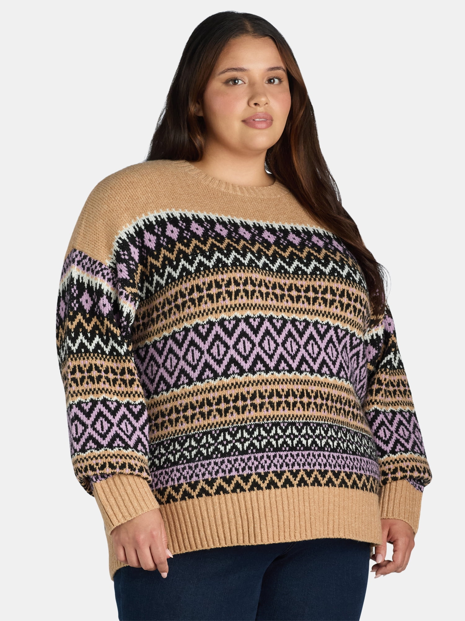 Time and Tru Women's and Women's Plus Fair Isle Pullover Sweater ...