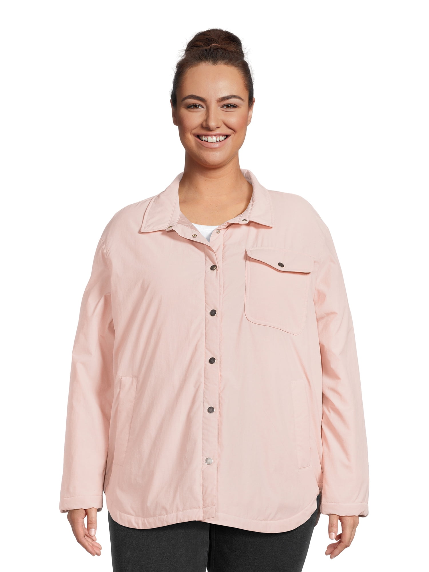 Time and Tru Women's Plus Size Snap Front Shacket, Sizes XS-3X ...