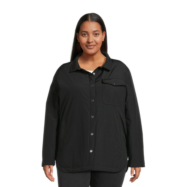Time and Tru Women's Plus Size Snap Front Shacket, Sizes XS-3X ...