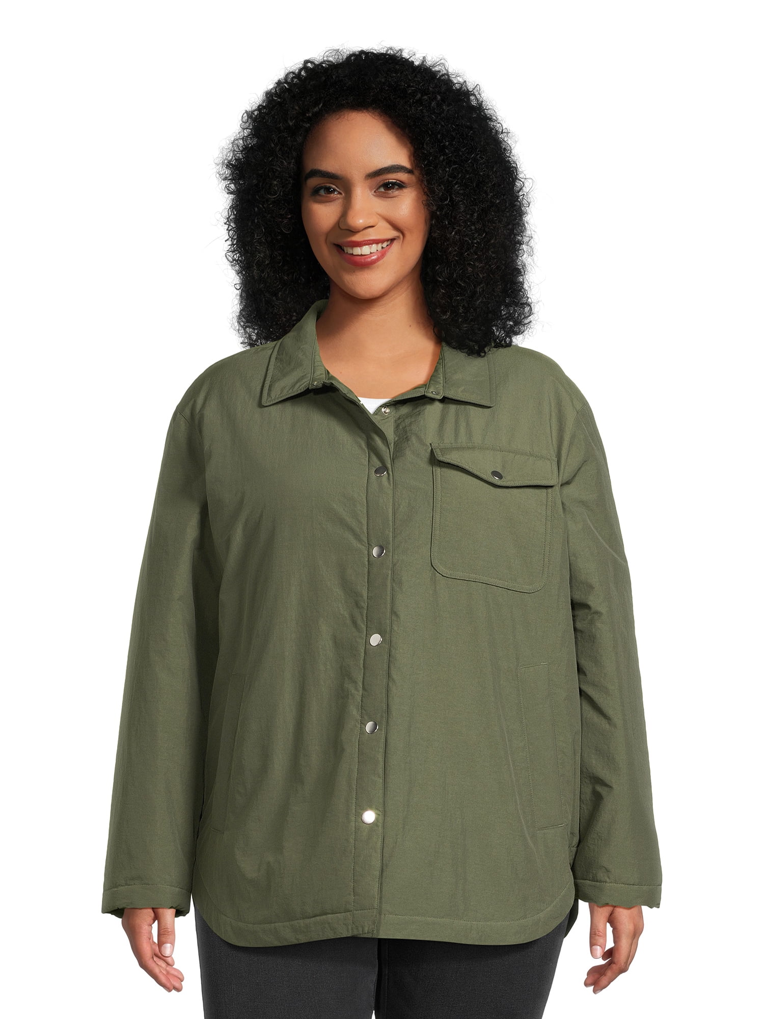 Free Shipping! Time & Tru Women's Plus Size Snap Front Shacket XS-3X ...