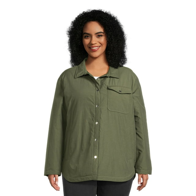 Free Shipping! Time & Tru Women's Plus Size Snap Front Shacket XS-3X ...