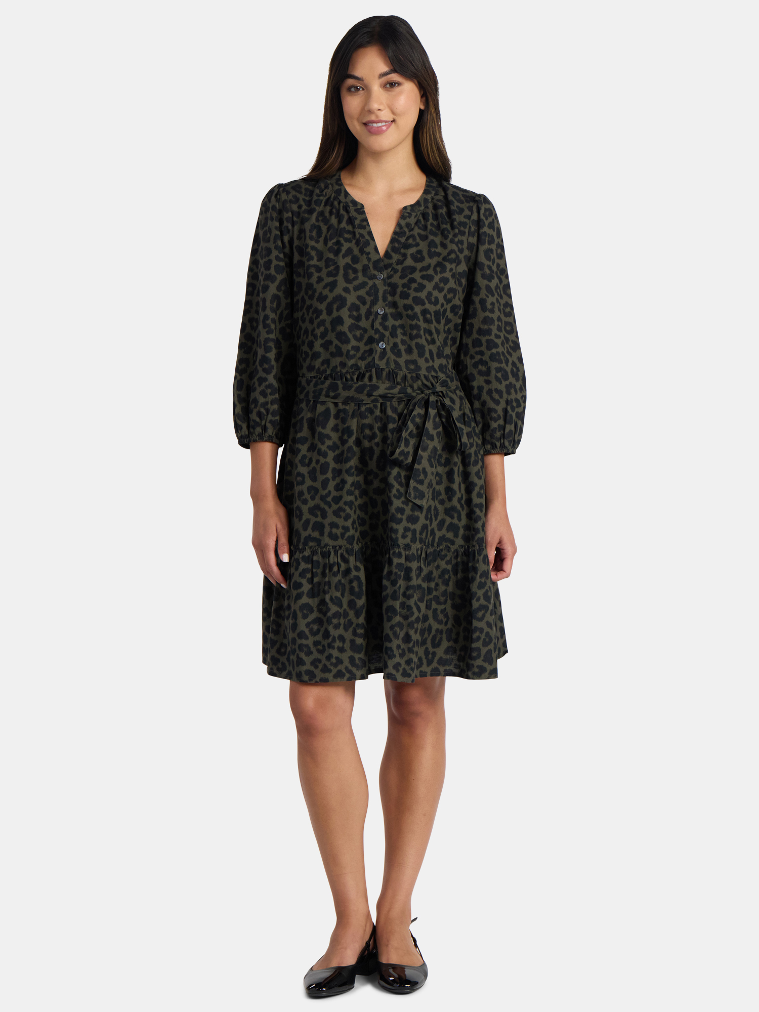 Time and Tru Women's Poplin Shirt Dress with Long Sleeves, Sizes XS ...