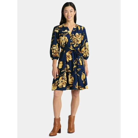 Time and Tru Women's Poplin Shirt Dress with Long Sleeves, Sizes XS ...