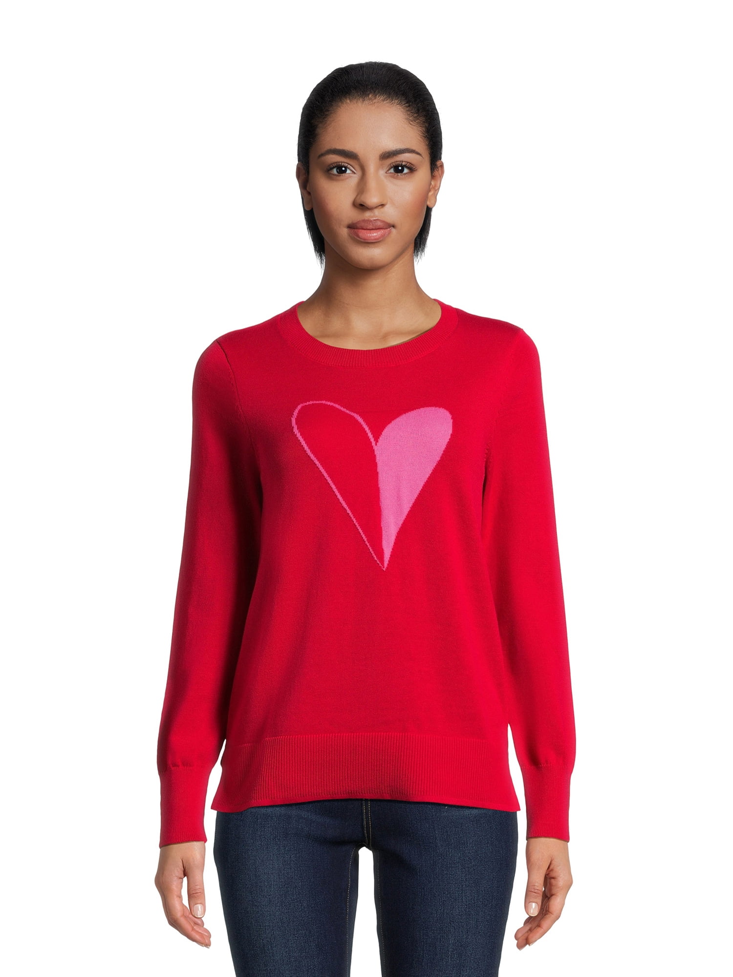 Time and Tru Women's Print Crew Neck Sweater, Midweight, Sizes XS-XXXL ...