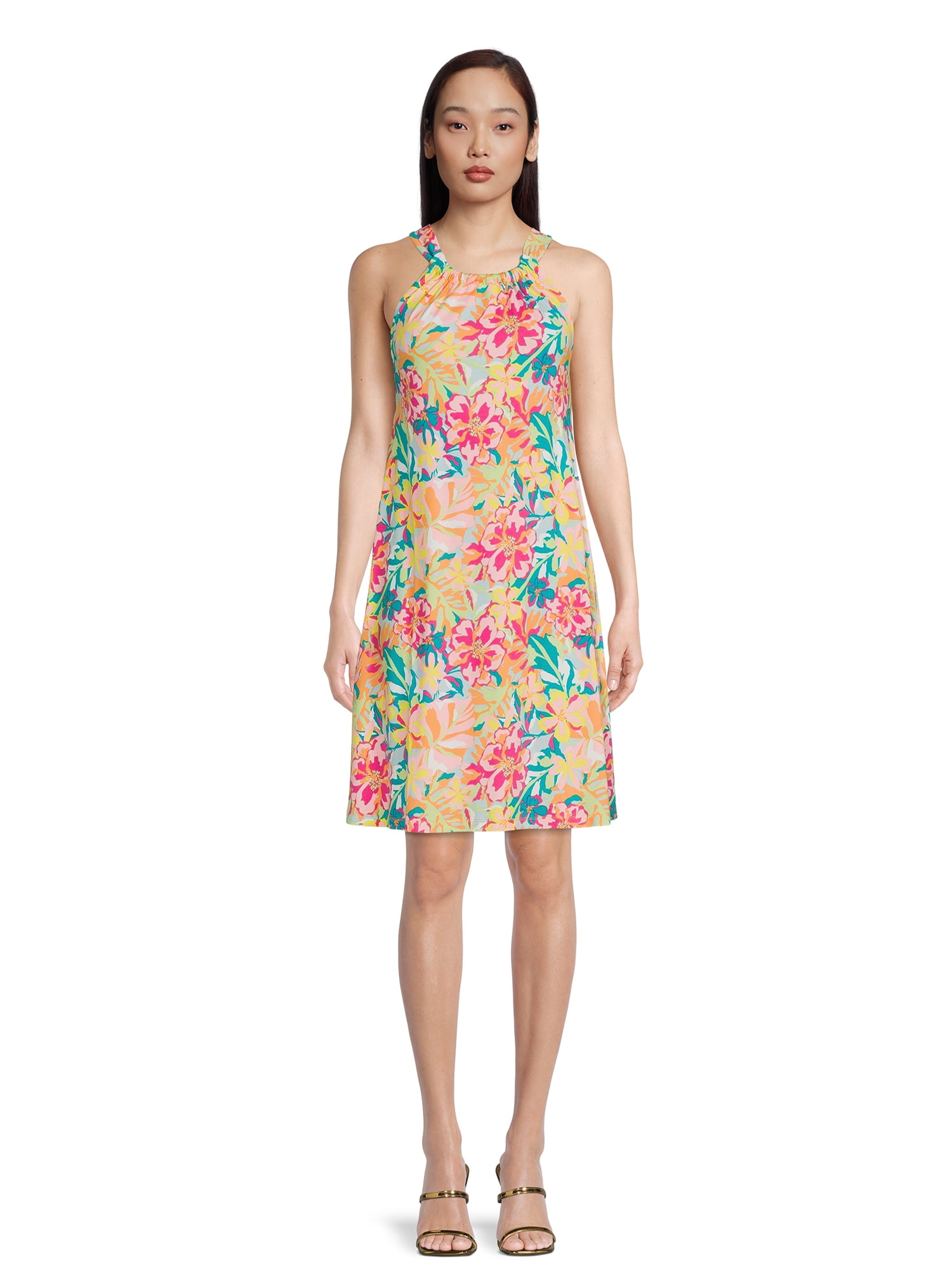 Time and Tru Women's Summer Halter Dress - Flared Hem, Comfortable ...