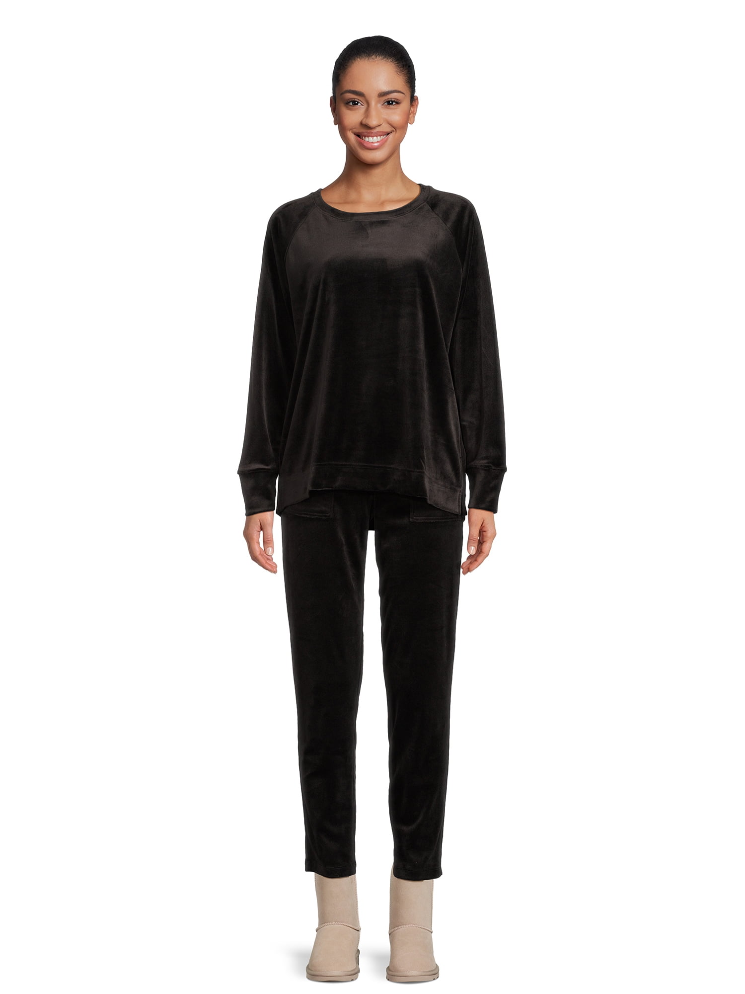 Time and Tru Women's Velour Sweatshirt and Pant Set, Comfortable and Cozy, 2 Piece - Walmart.com