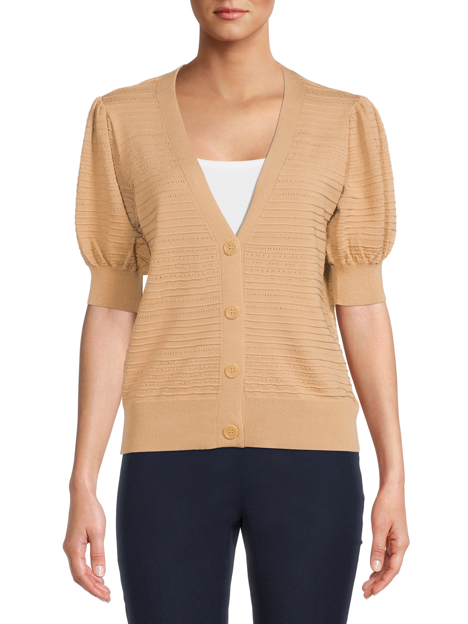 Time and Tru Women’s Puff Sleeve Cardigan - Walmart.com