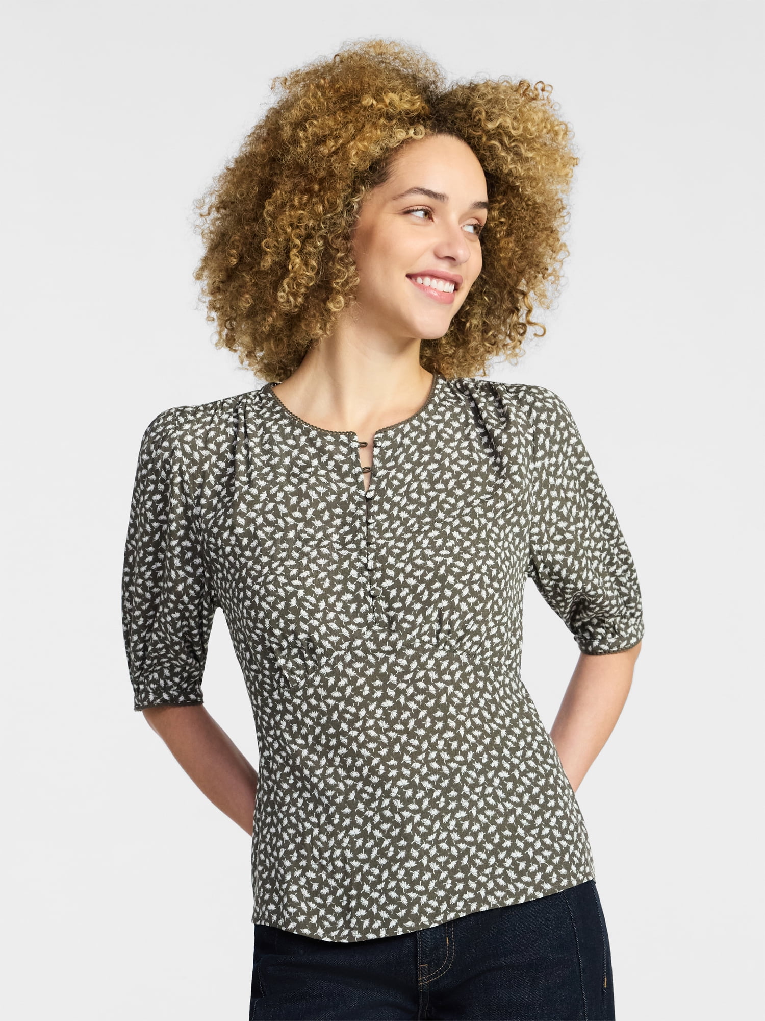 Time and Tru Women’s Empire Waist Top with Puff Sleeves, Sizes XS-XXXL ...