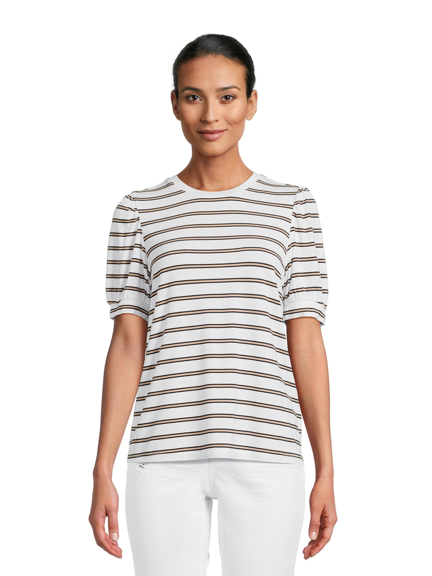 Time & Tru Women's Puff Sleeve Jersey Knit Top, XS-XXXL, Trendy Casual ...