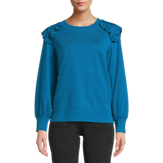 Time and Tru Women's Quilted Ruffle Sweatshirt - Walmart.com