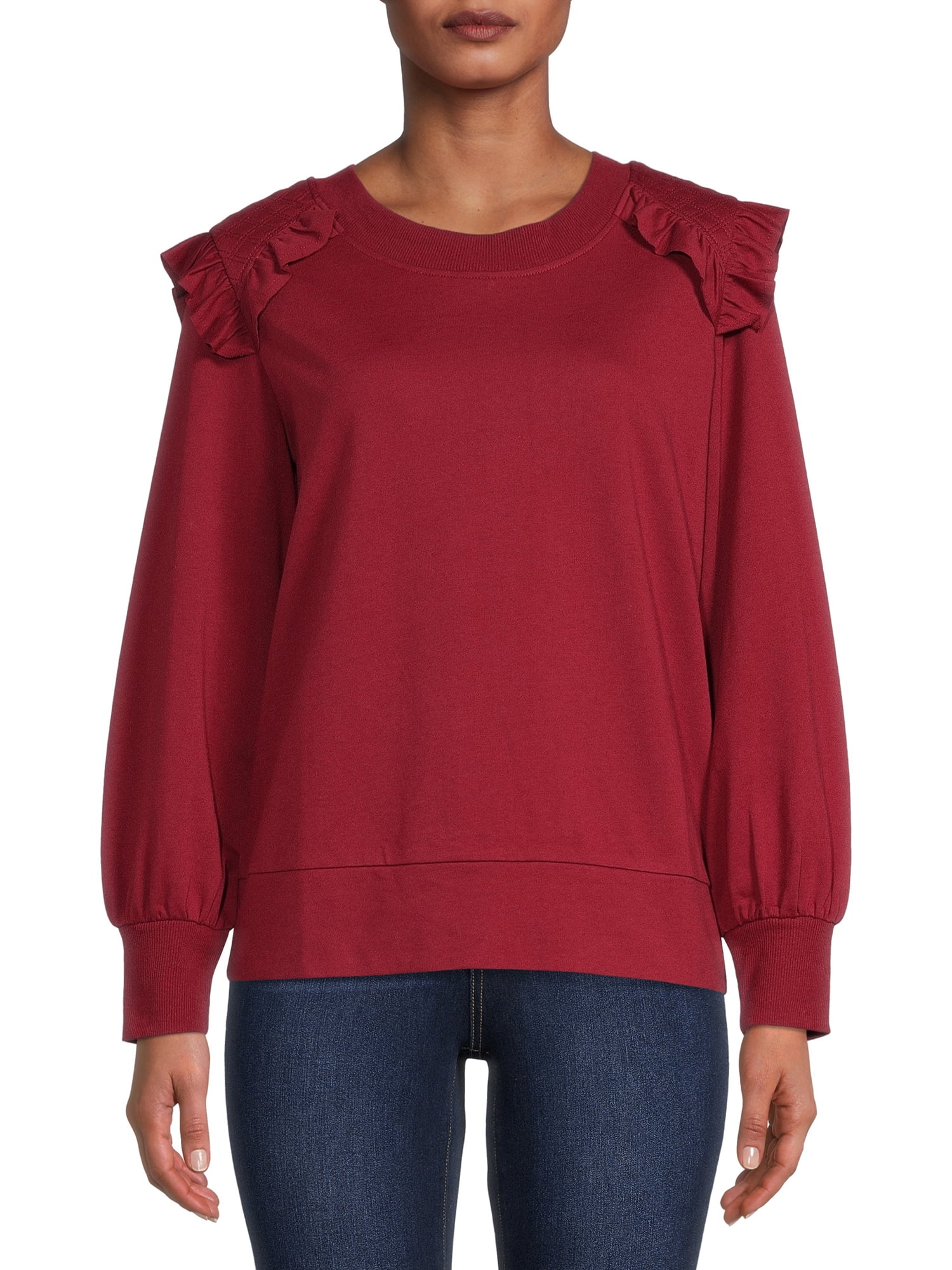 Time and Tru Women's Quilted Ruffle Sweatshirt - Walmart.com
