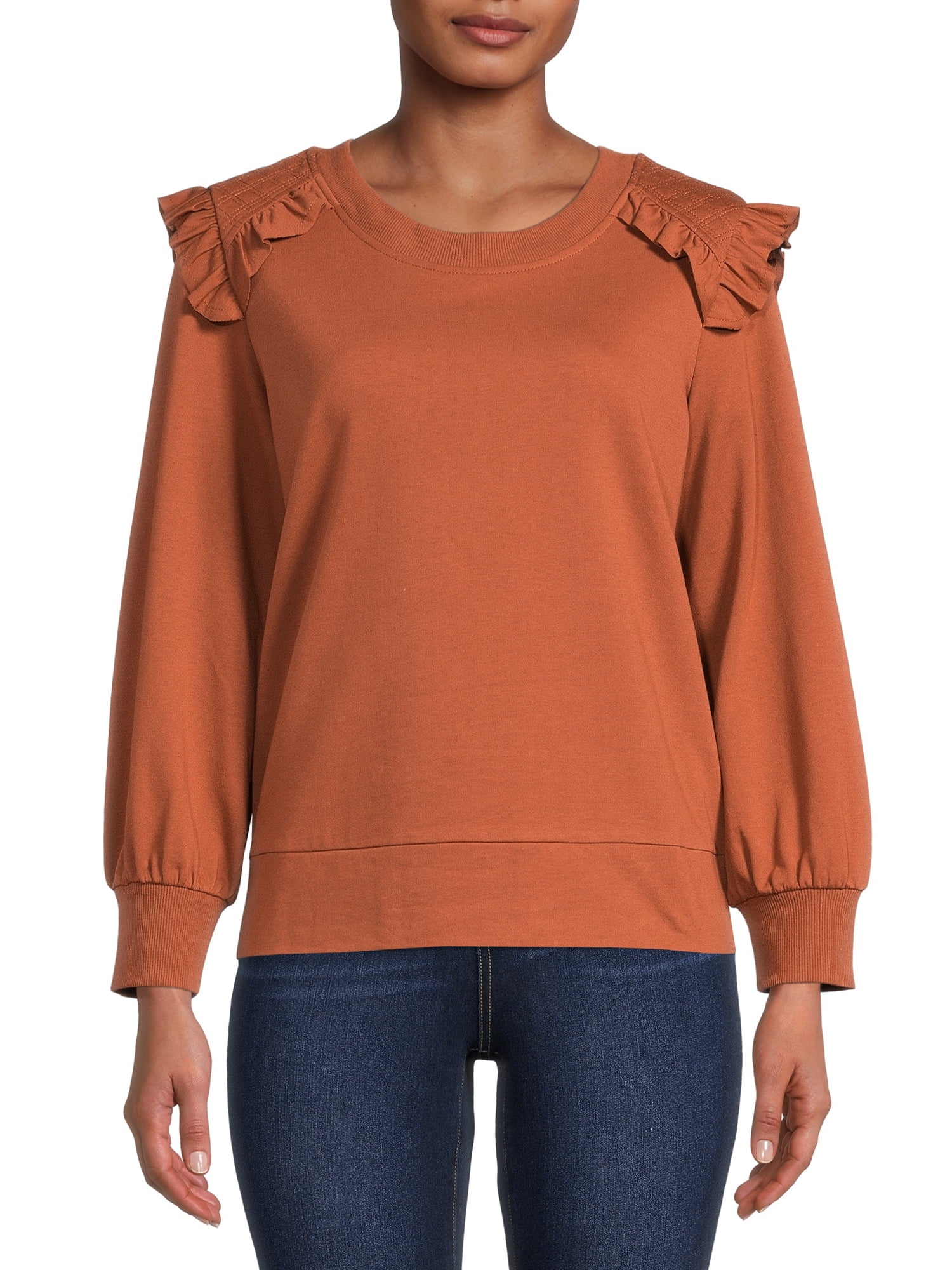 Time and Tru Women's Quilted Ruffle Sweatshirt - Walmart.com