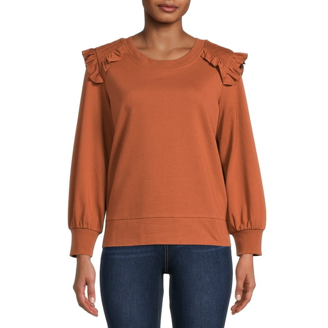 Time and Tru Women's Quilted Ruffle Sweatshirt - Walmart.com