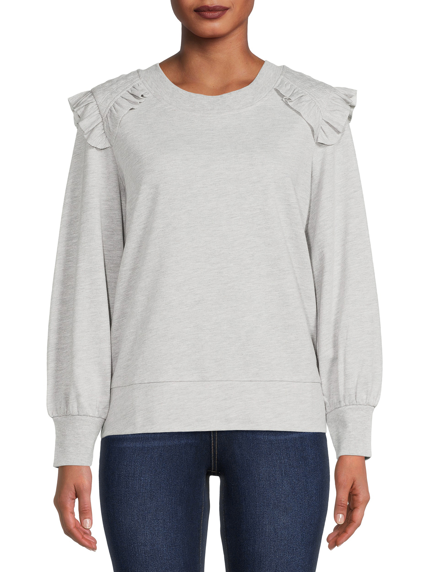 Time and Tru Women's Quilted Ruffle Sweatshirt - Walmart.com