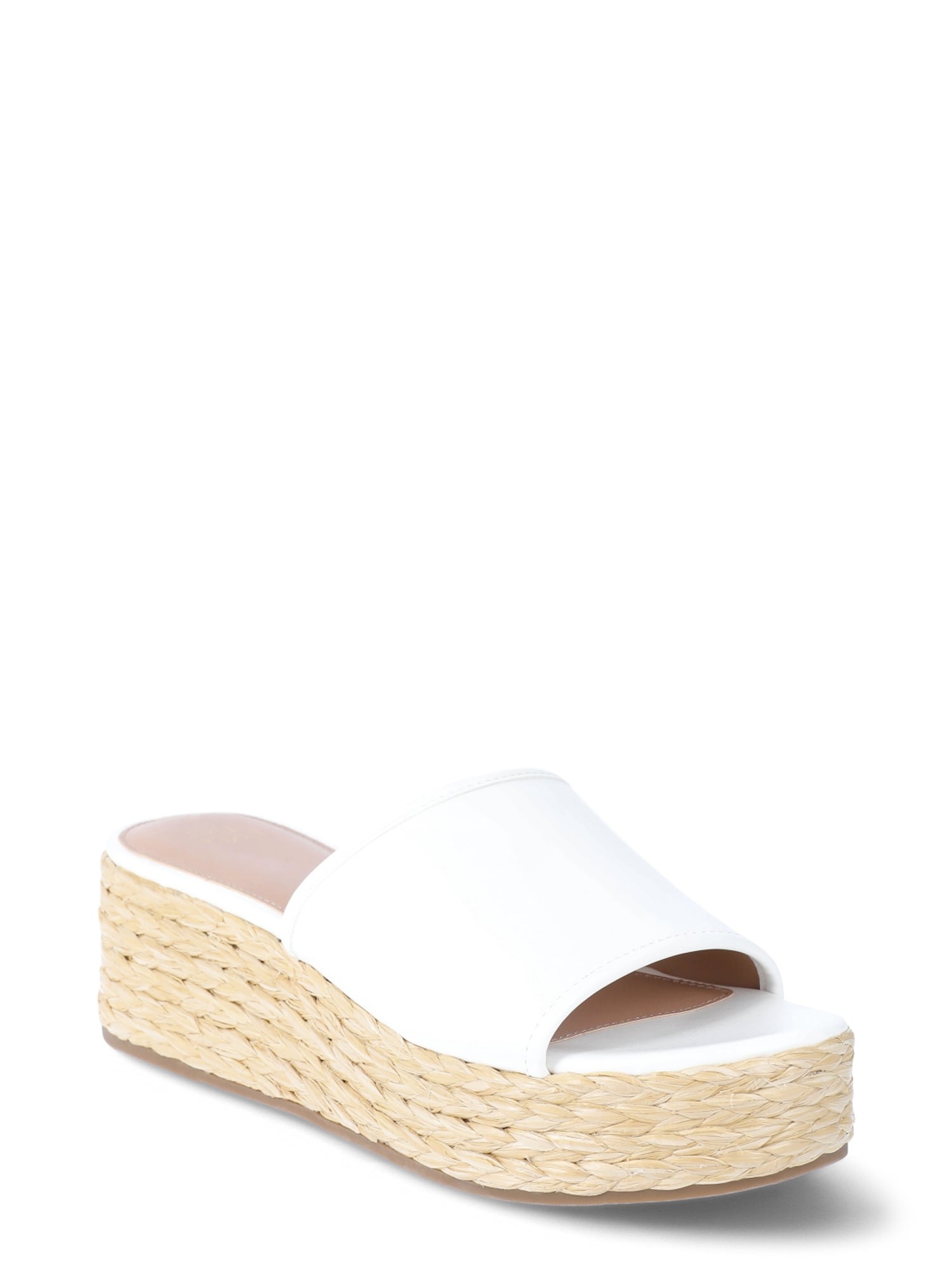 Time & Tru Women's Raffia Platform Slide Sandals with Comfort Foam ...