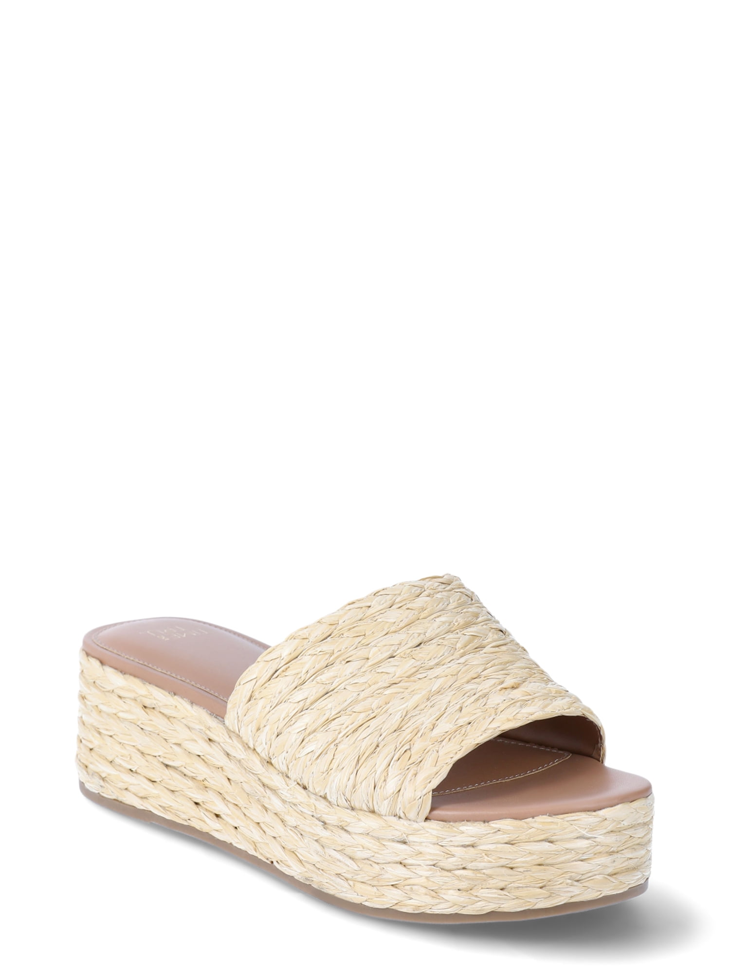 Time & Tru Women's Raffia Platform Slide Sandals with Comfort Foam ...