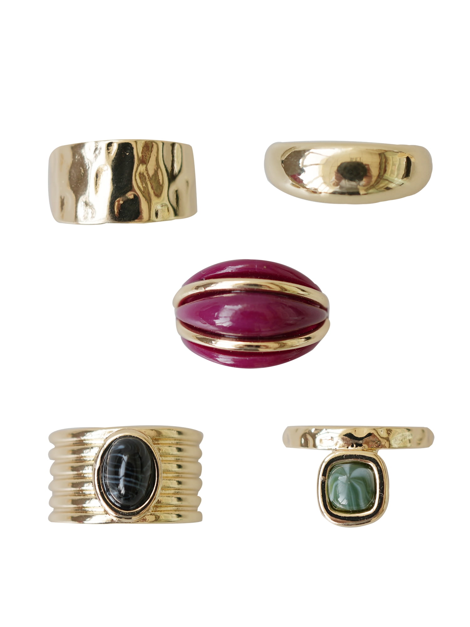 Time and Tru Women’s Resin and Metal Ring Set, 5-Piece, Gold-Tone ...