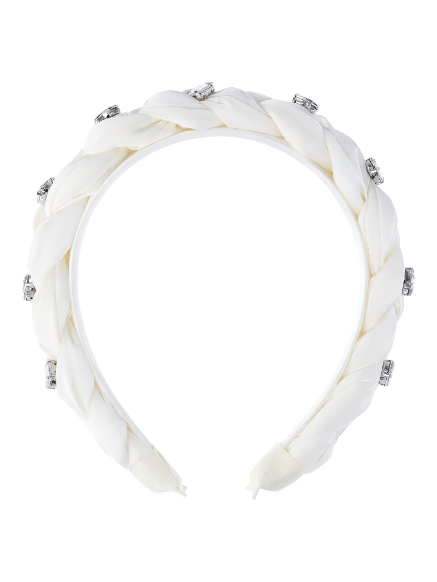 Time & Tru Rhinestone Braided Hair Headband for Women, Cream, Sparkle ...