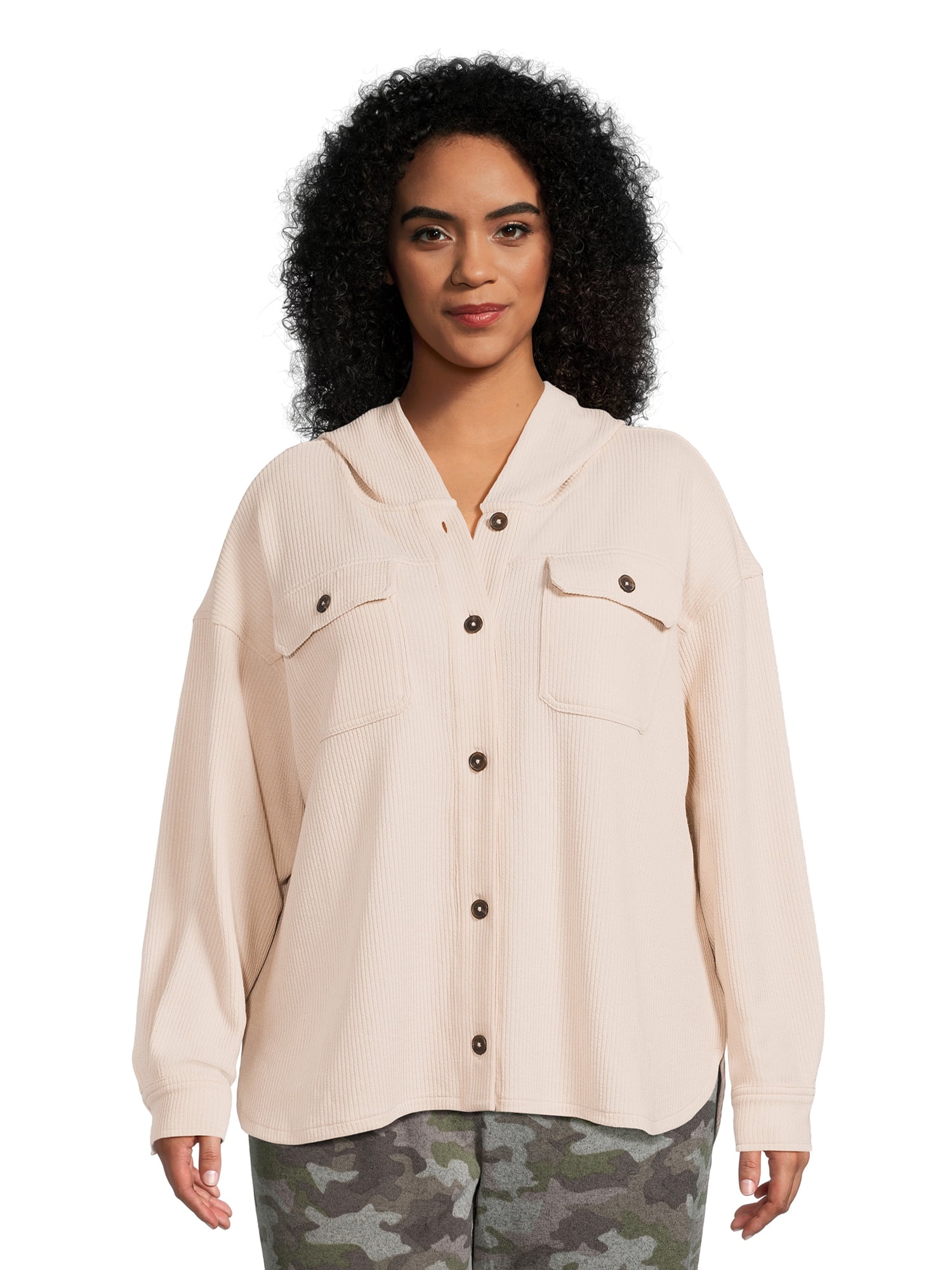 Time and Tru Women's Ribbed Hooded Shacket, Sizes S-XXXL - Walmart.com