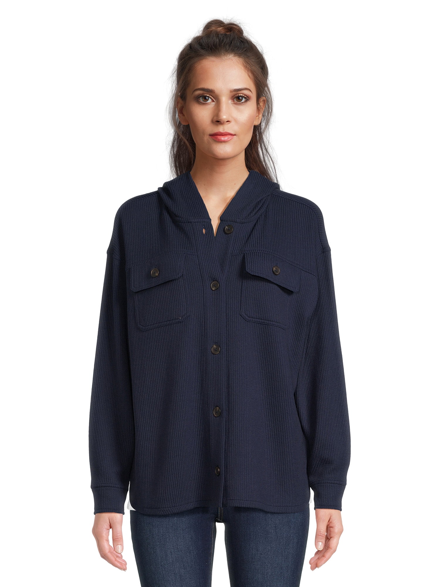 Time and Tru Women's Rib Hooded Shacket, Sizes S-XXXL - Walmart.com