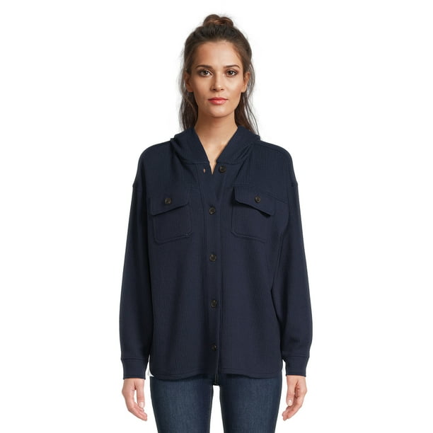 Time and Tru Women's Rib Hooded Shacket, Sizes S-XXXL - Walmart ...