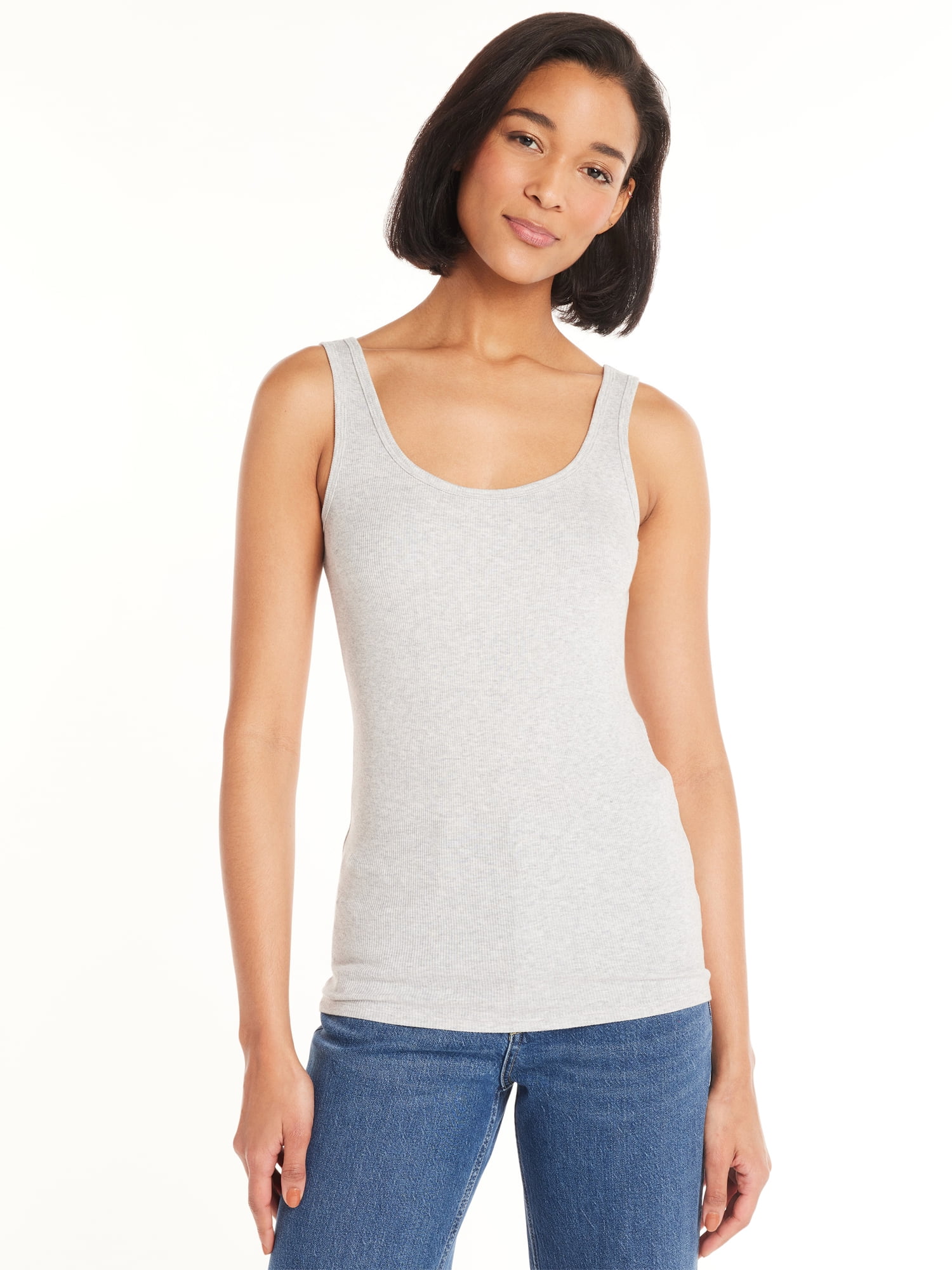 Time & Tru Women's Ribbed Scoop Neck Tank Top, Sizes XS-XXXL, Knit ...
