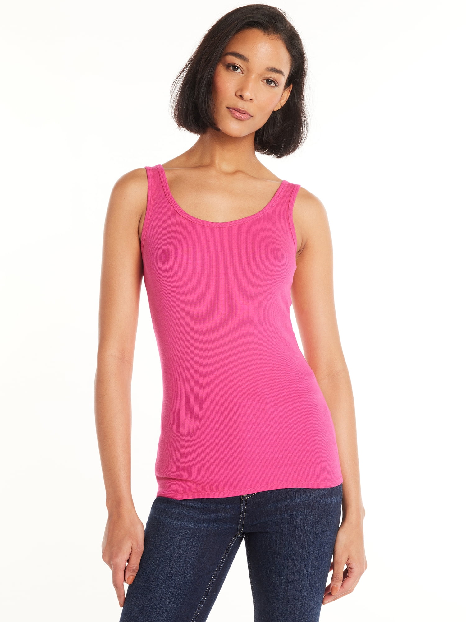 Time & Tru Women's Ribbed Knit Tank Top, XS-XXXL, Scoop Neck ...