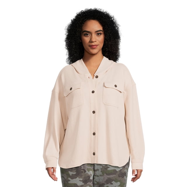 Time and Tru Women's Ribbed Hooded Shacket, Sizes S-XXXL - Walmart ...