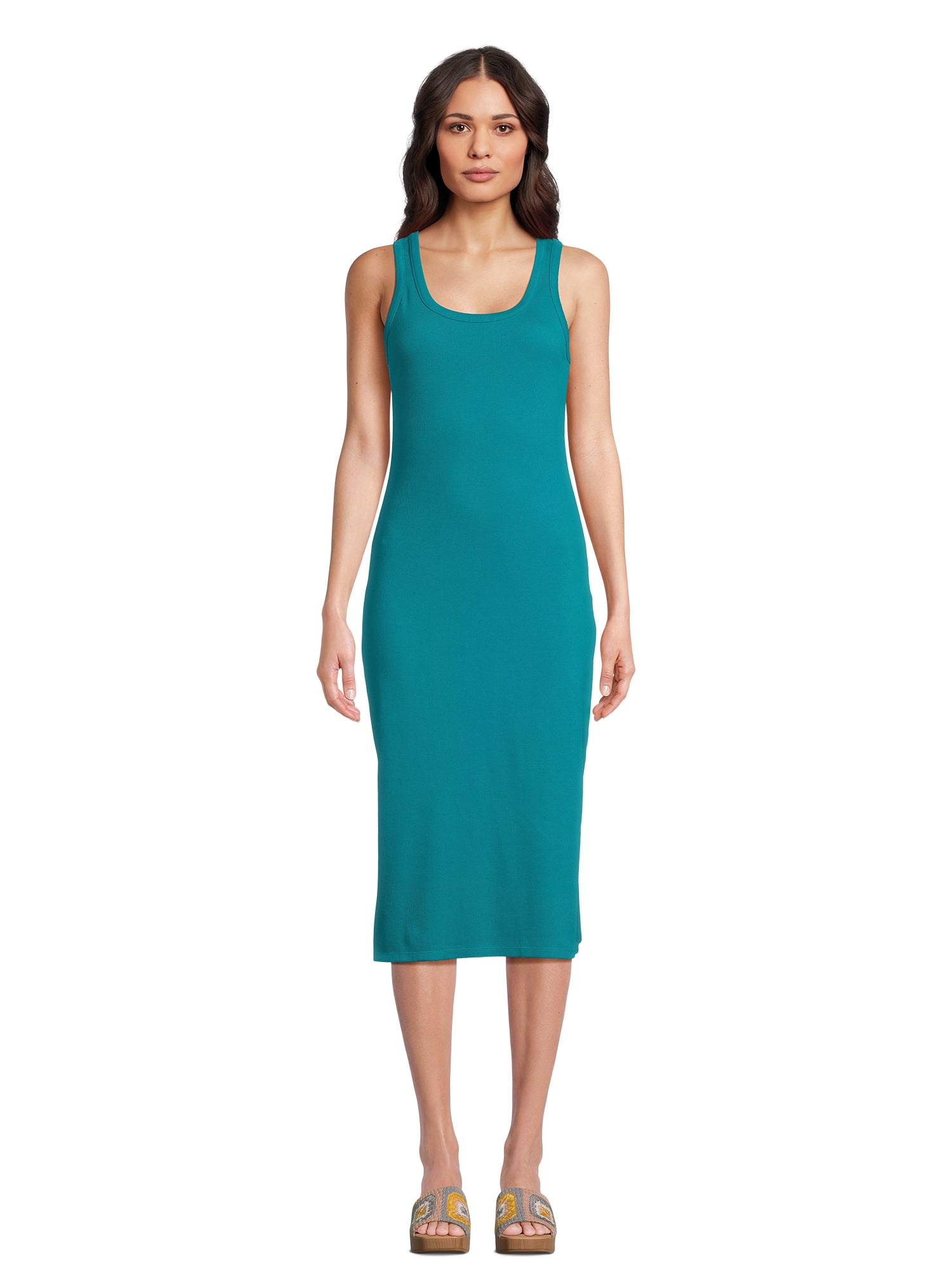 Time and Tru Women's Ribbed Knit Midi Tank Dress, Sizes XS-XXXL ...