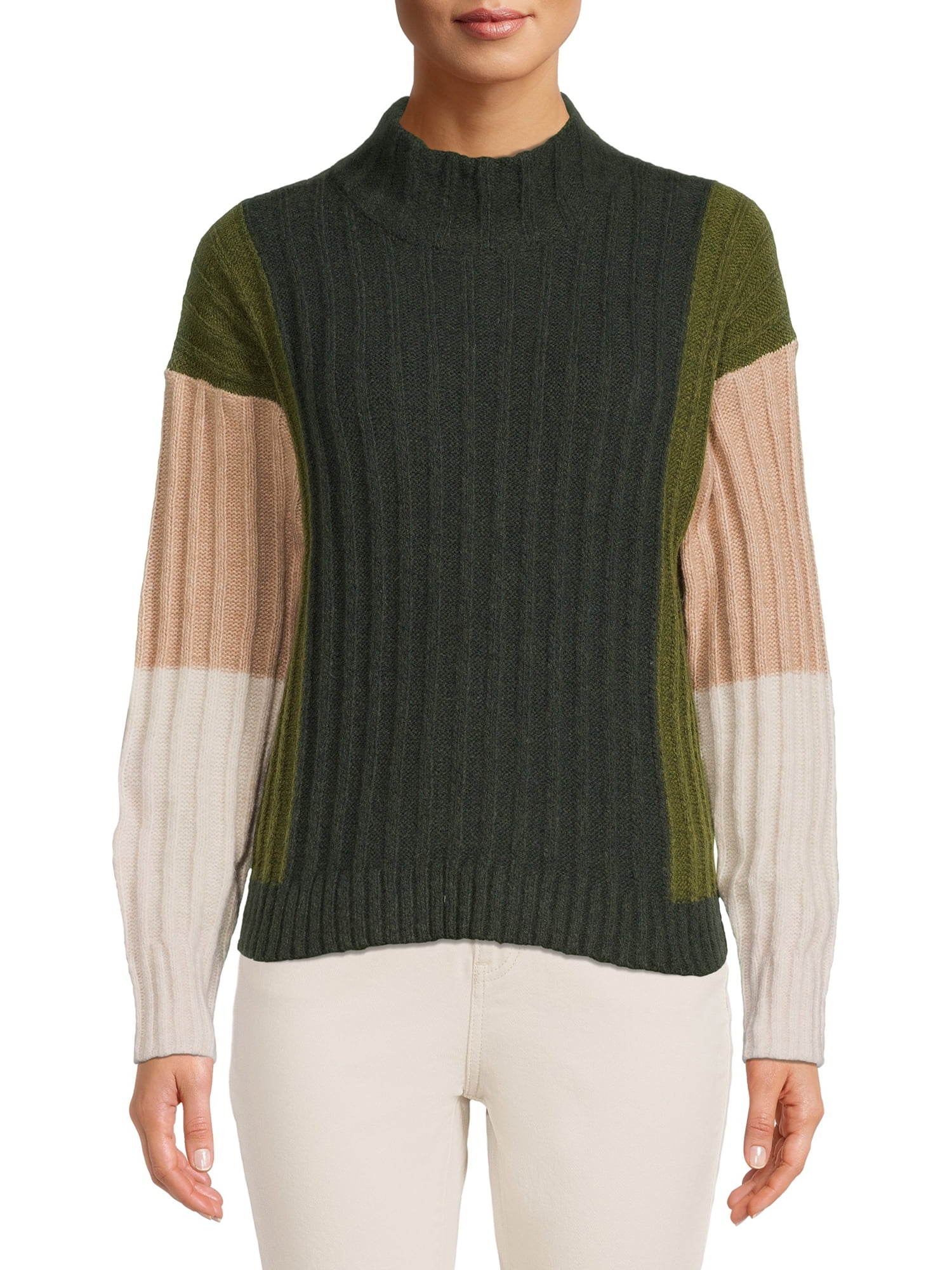 Time & Tru Women's Ribbed Mock Neck Knit Sweater, Cozy & Versatile ...