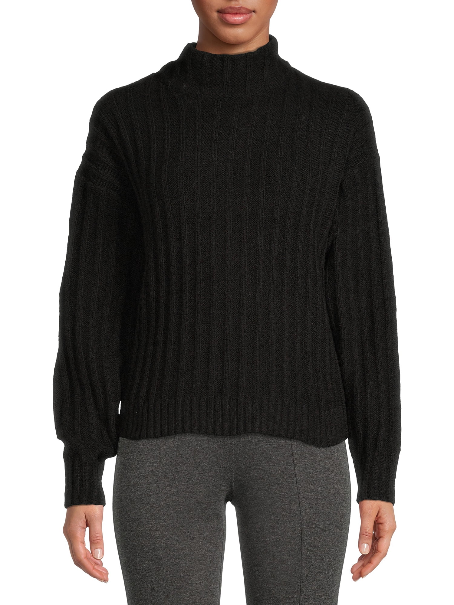 Time and Tru Women's Cozy Luxurious Ribbed Mock Neck Pullover Sweater ...