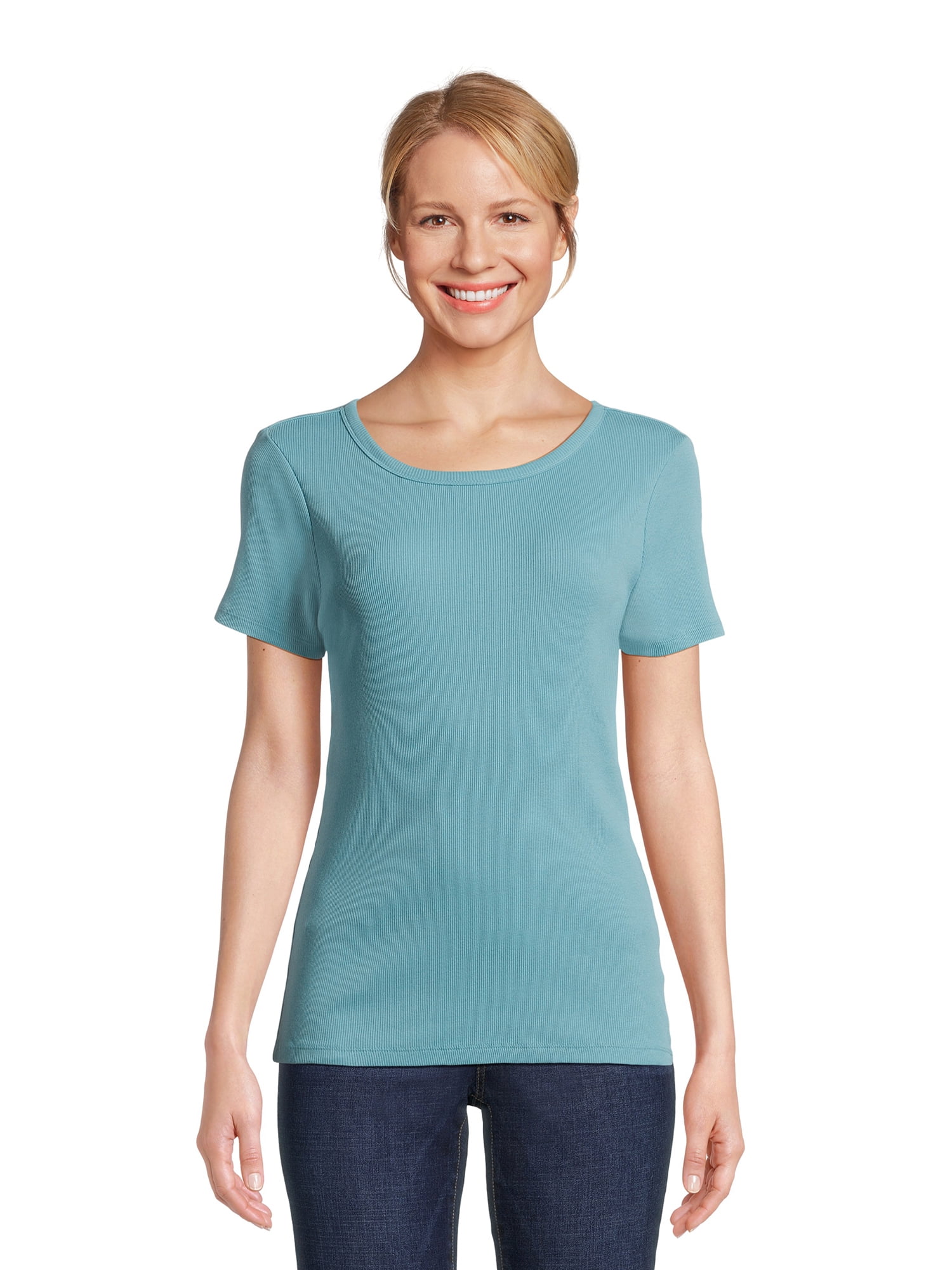 Time and Tru Ribbed Tee Short Sleeve Fitted Shirt - Walmart.com