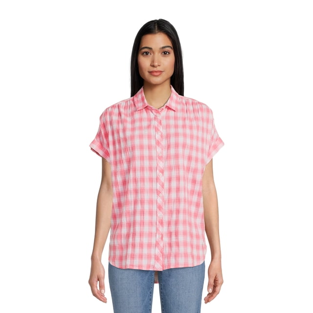 Time and Tru Women's Roll Cuff Button-Down Shirt - Walmart.com